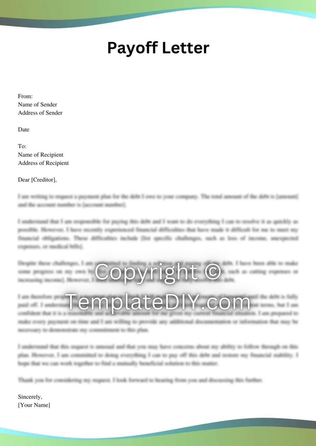 Debt Payoff Letter Sample Template with Examples [Word]