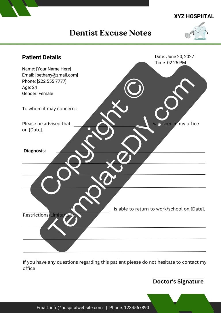 Printable Dentist Excuse Note Template PDF & Word | Download Now