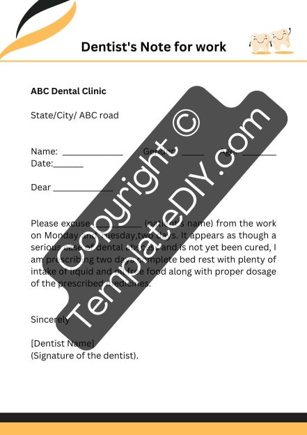 Dentist Note for Work Printable Template in Word [Editable]