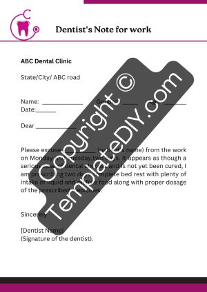 Dentist Note for Work Printable Template in Word [Editable]