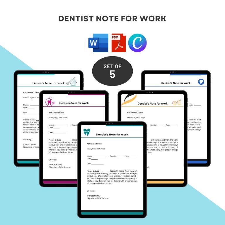 Dentist Note for Work Printable Template in Word [Editable]