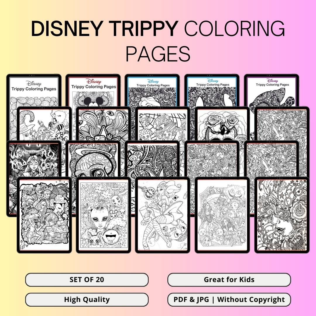 Disney Trippy Coloring Pages Template Printable PDF