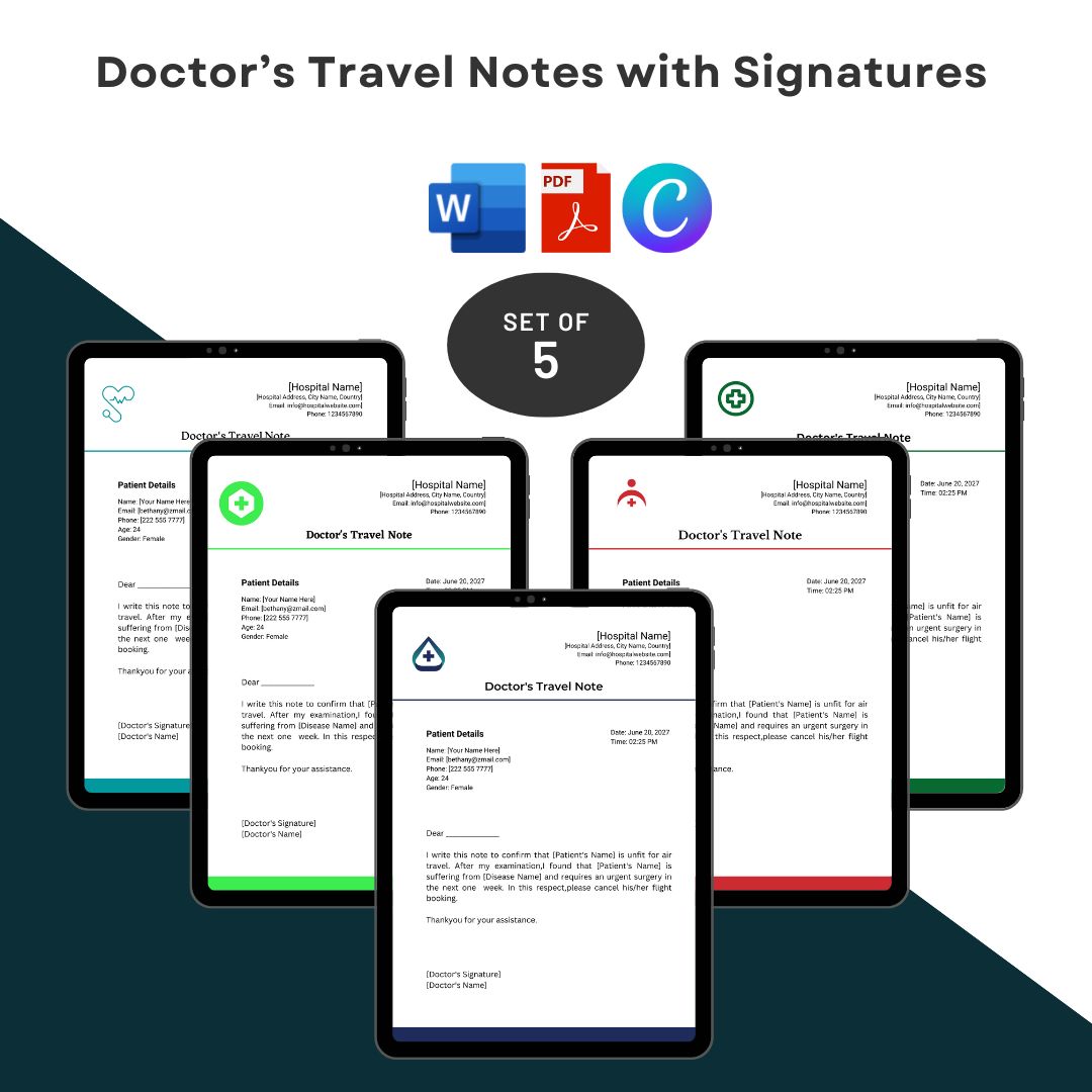 Doctor’s Travel Notes with Signatures Template PDF, Word