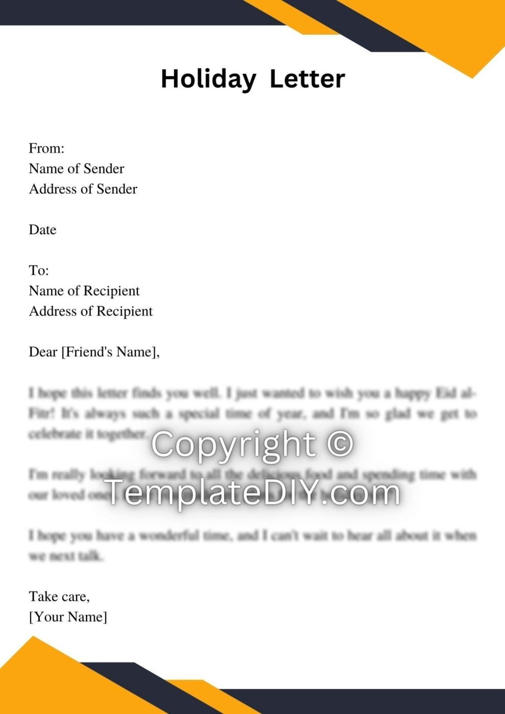 Eid Holiday Letter Sample with Examples [Word Editable]