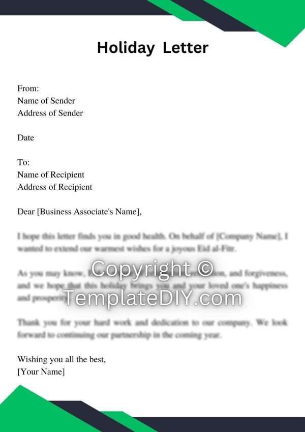 Eid Holiday Letter Sample with Examples [Word Editable]