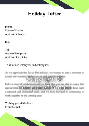 Eid Holiday Letter Sample with Examples [Word Editable]