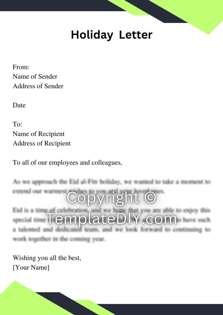 Eid Holiday Letter Sample with Examples [Word Editable]