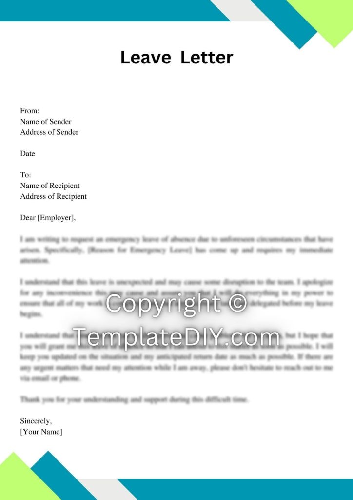 Download Emergency Leave Letter Sample & Template