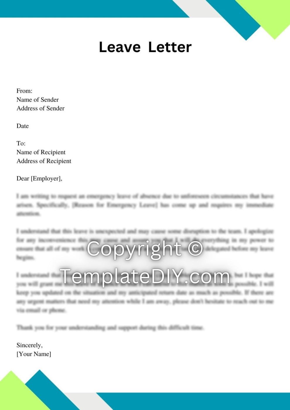 Download Emergency Leave Letter Sample & Template