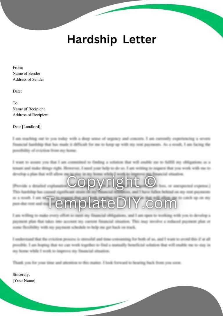 Eviction Hardship Letter Sample Template with Example [Word]