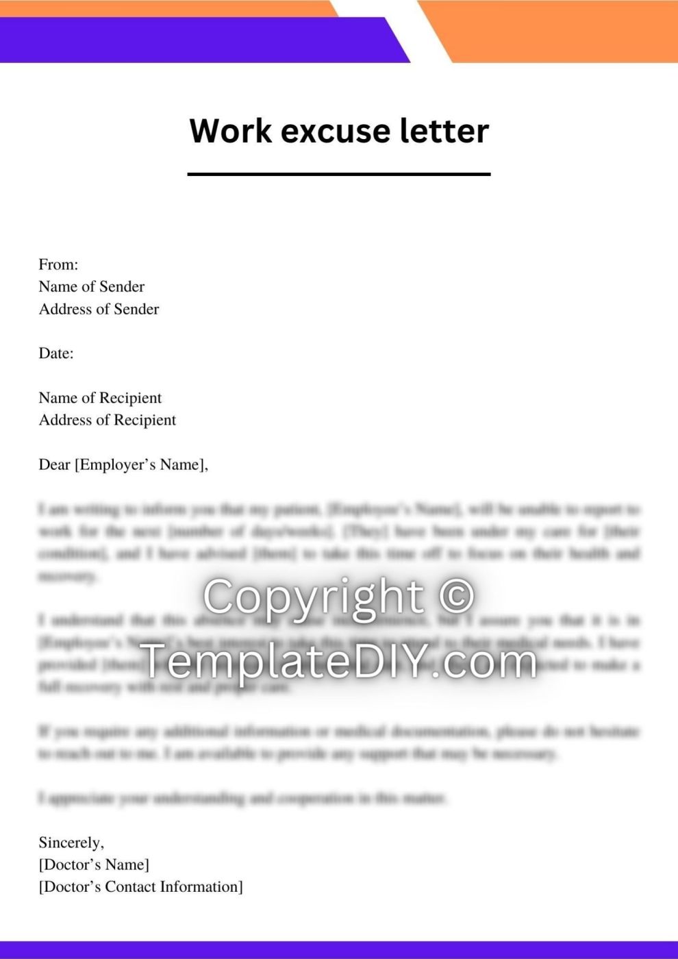 Excuse of Absence Letter from Doctor for Work