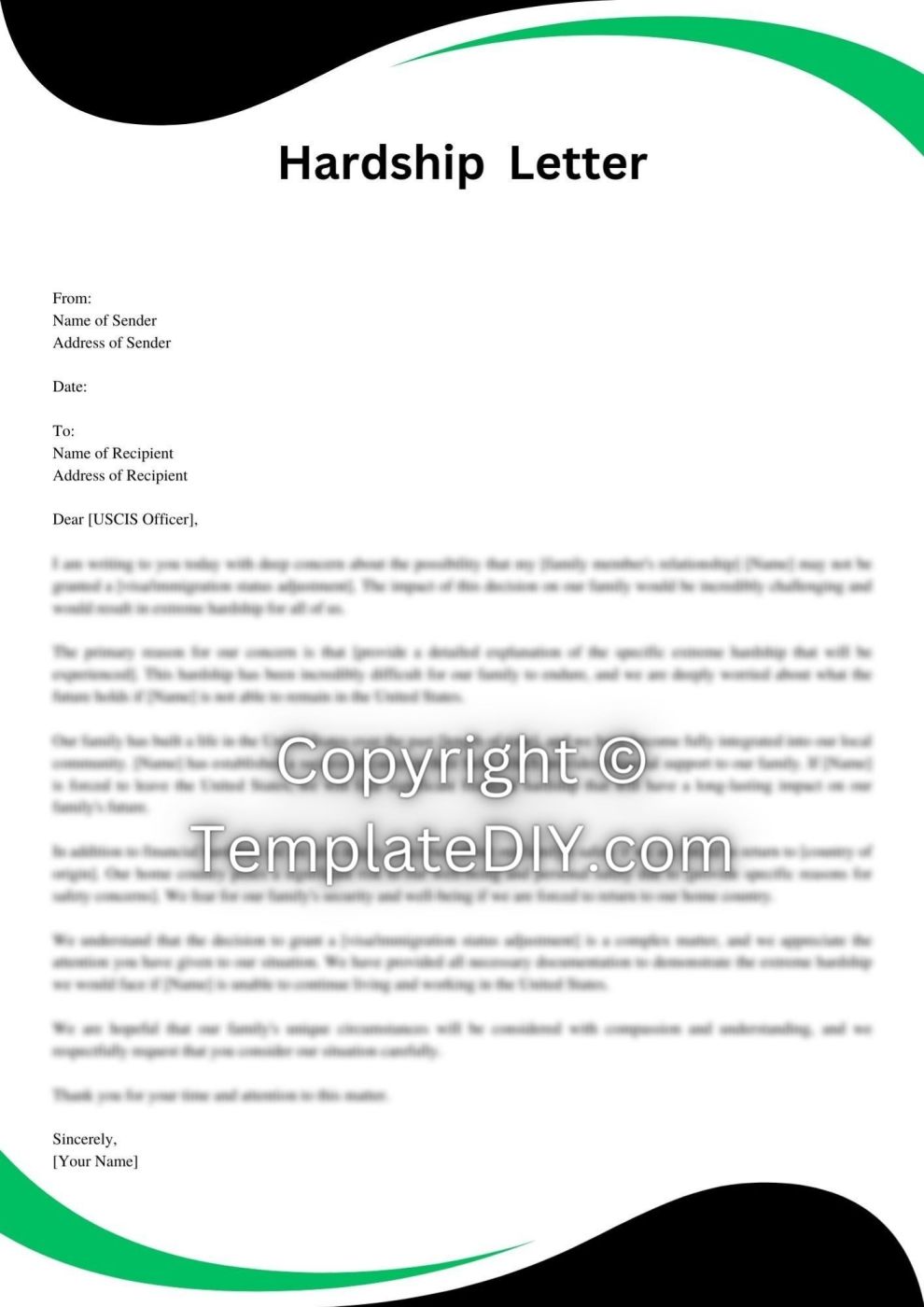 Customizable Extreme Hardship Letter Template Online