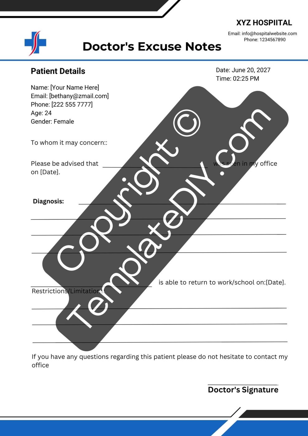 Printable Eye Doctor Excuse Note Template (PDF, Word)