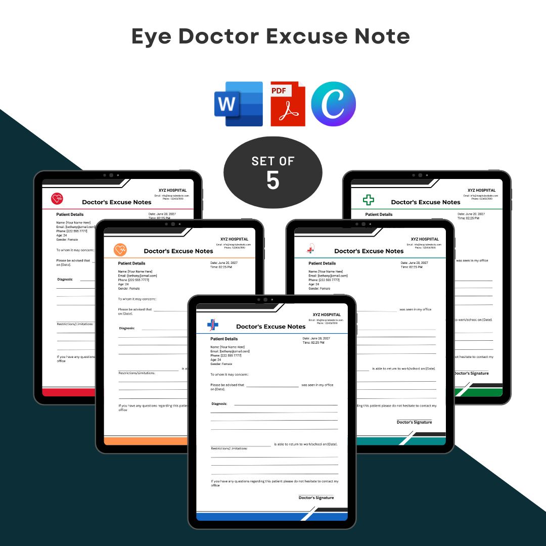 Printable Eye Doctor Excuse Note Template (PDF, Word)
