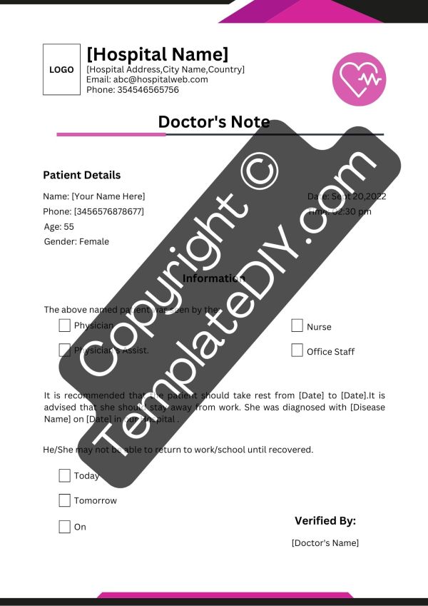 Eye Doctor Note Template – Instant Download