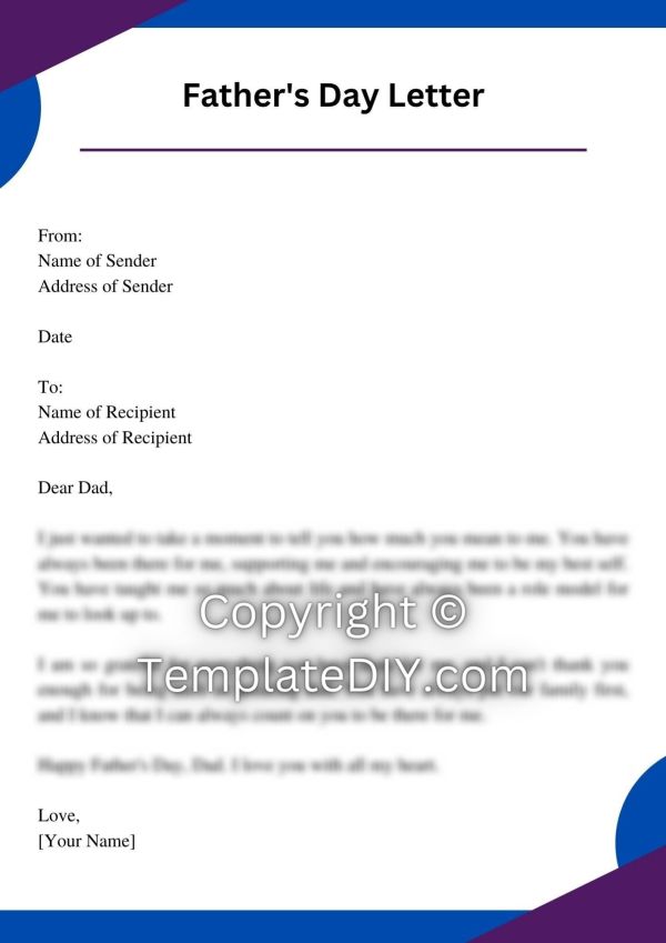 Father's Day Letter for Dad Sample Template with Examples