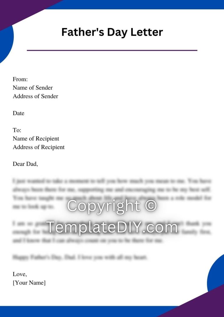 Father's Day Letter for Dad Sample Template with Examples
