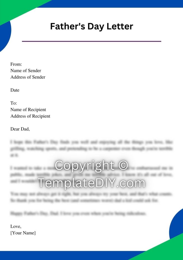 Father's Day Letter for Dad Sample Template with Examples