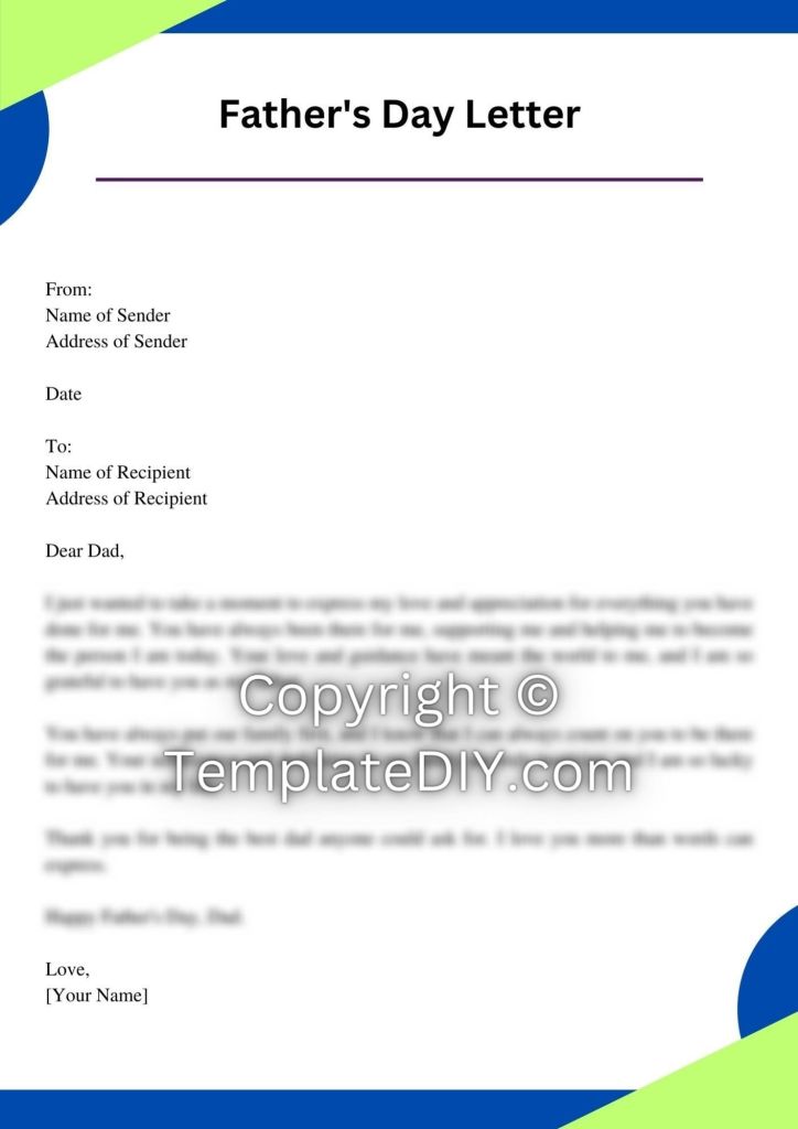 Father's Day Letter for Dad Sample Template with Examples