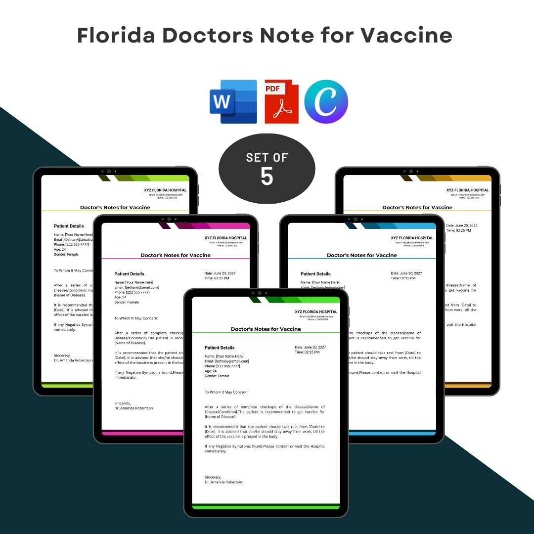 Florida Doctors Note for Vaccine Printable Template [Editable]