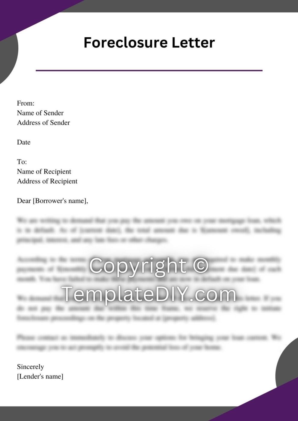 Foreclosure Demand Letter Sample Template Examples [Word]