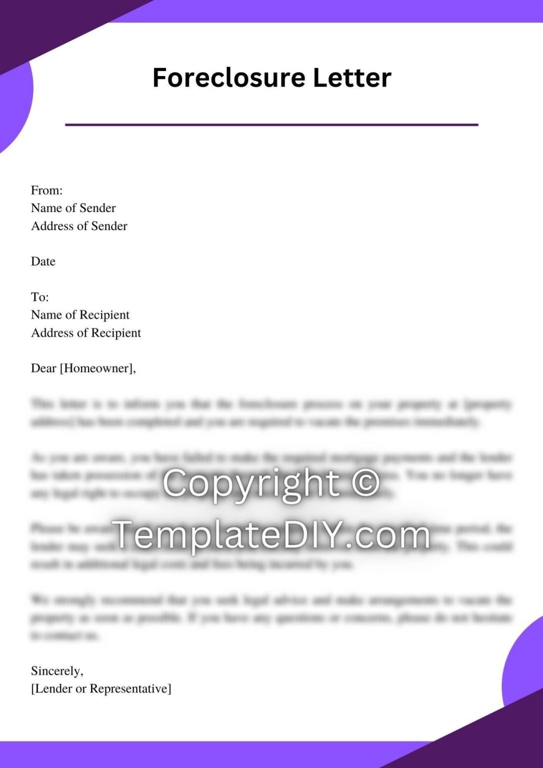 Foreclosure Eviction Letter Sample with Examples [Word]