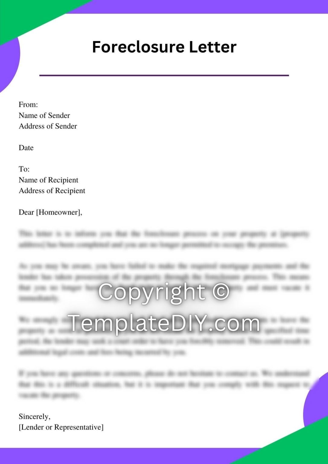 Foreclosure Eviction Letter Sample with Examples [Word]