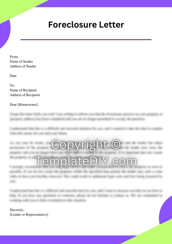 Foreclosure Eviction Letter Sample with Examples [Word]