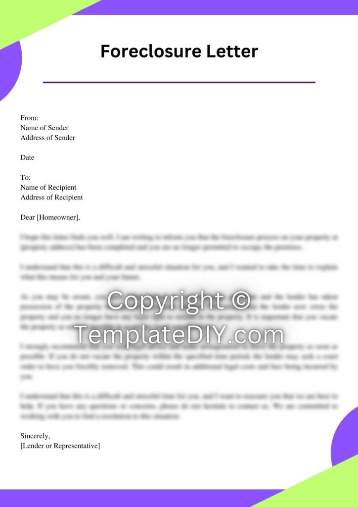 Foreclosure Eviction Letter Sample with Examples [Word]