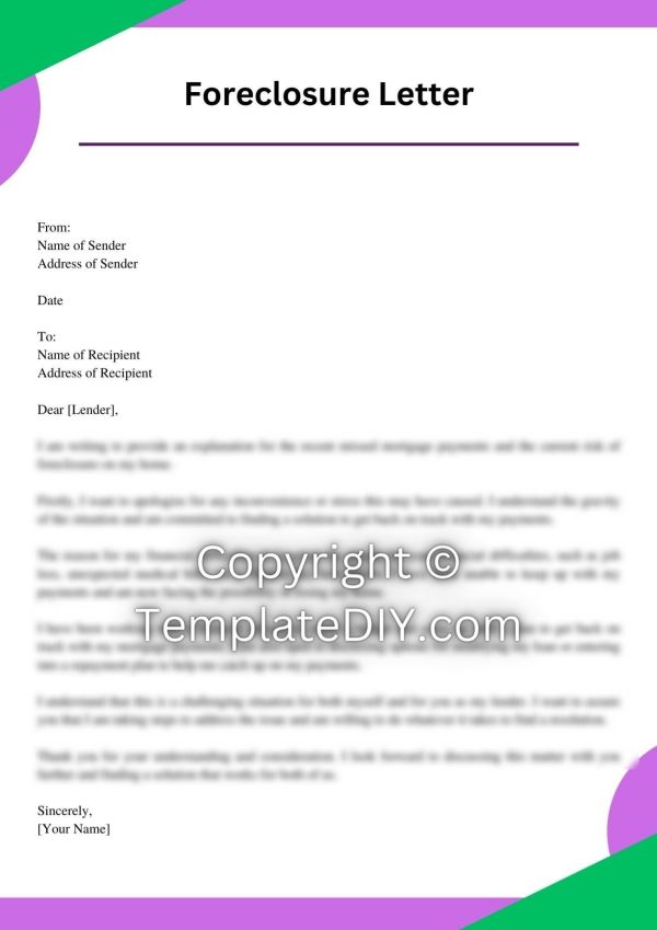 Foreclosure Letter of Explanation Sample with Examples