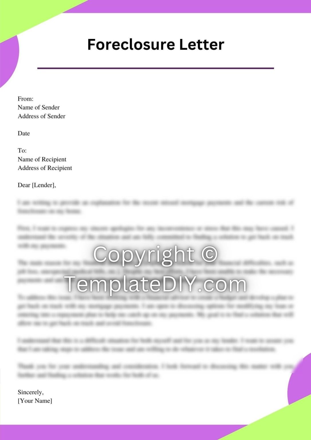 Foreclosure Letter of Explanation Sample with Examples