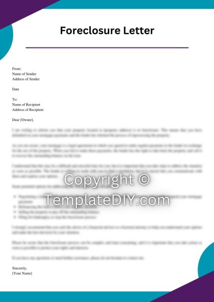 Foreclosure Letter to Owner Sample Template with Examples