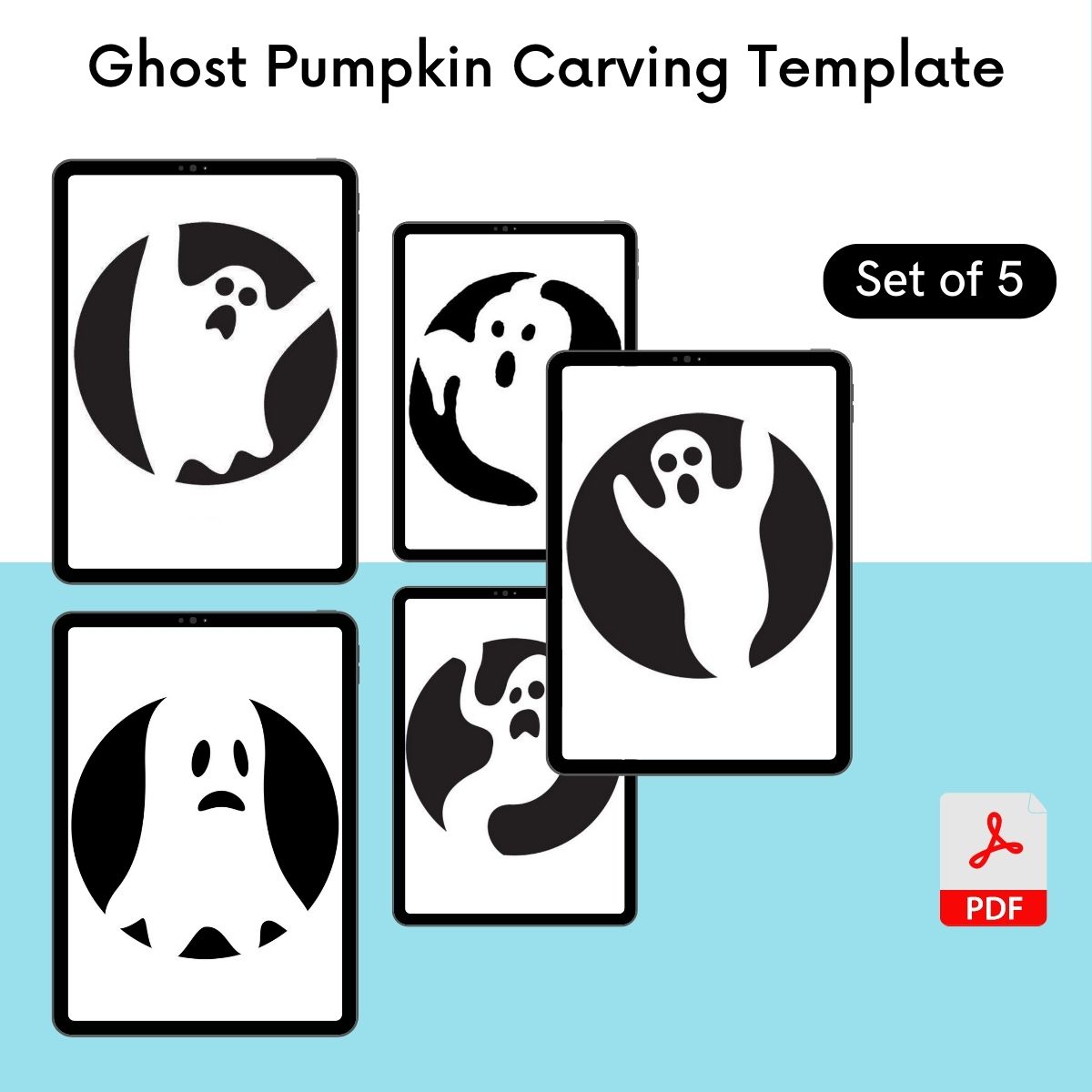 Ghost Pumpkin Carving Template Printable in PDF