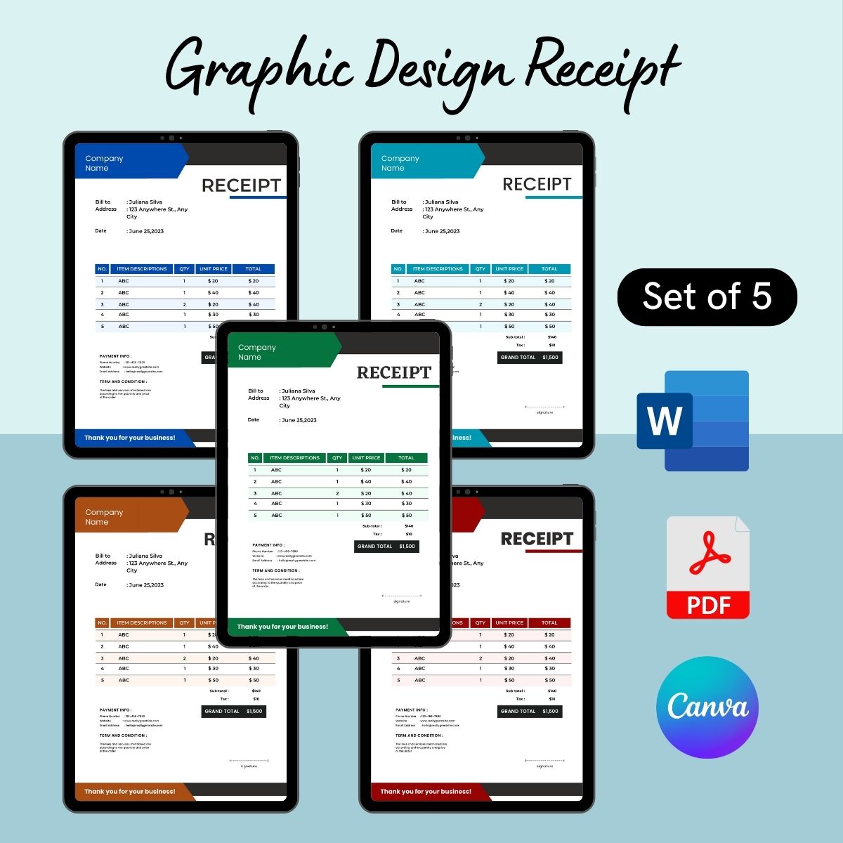 Graphic Design Receipt Template Printable PDF, Excel, Word