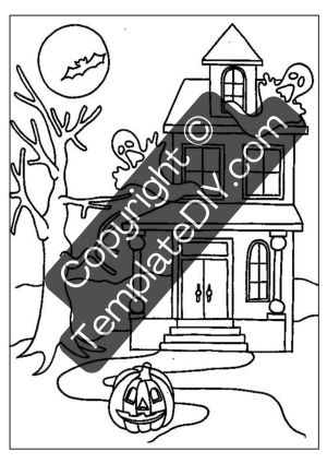 Haunted House Halloween Coloring Pages Template PDF