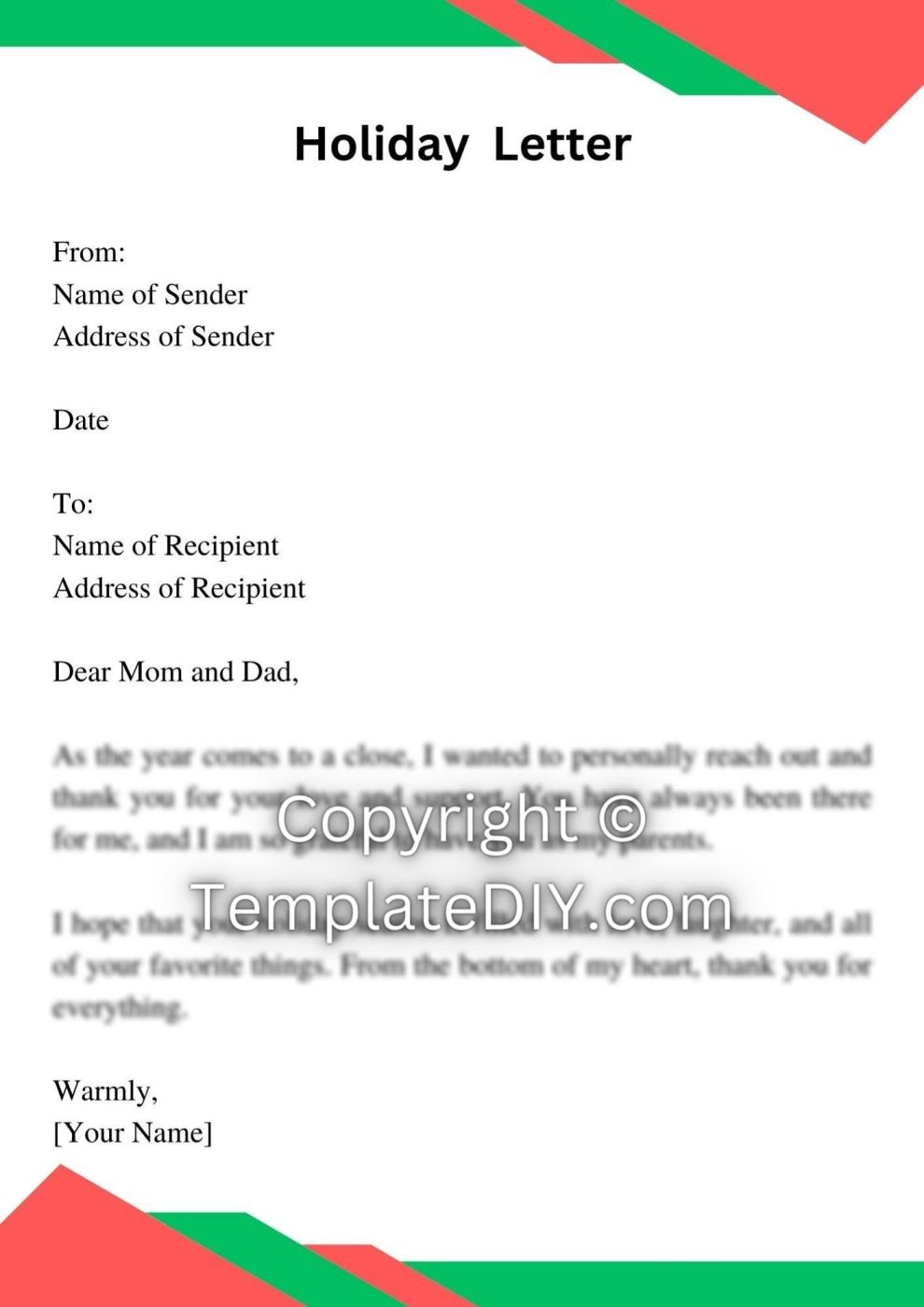 Holiday Letter to Parents Sample with Examples [Word]