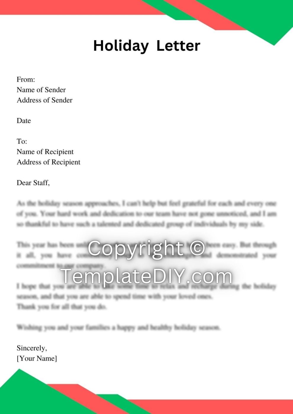 Holiday Letter to Staff Sample with Examples [Word]