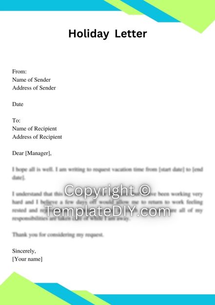 Holiday Request Letter to Manager Sample [Word Editable]