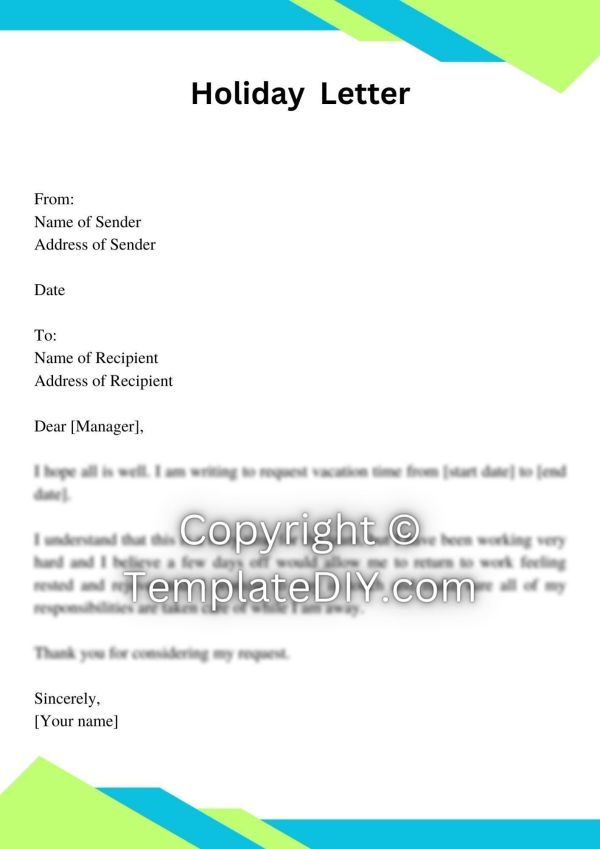 Holiday Request Letter to Manager Sample [Word Editable]