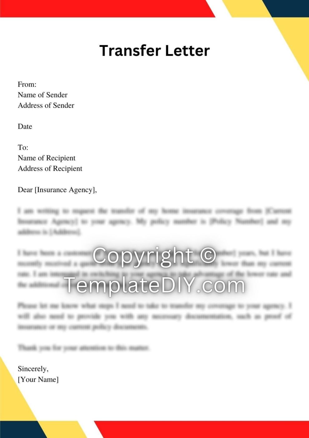 Insurance Agency Transfer Letter Template | Templatediy
