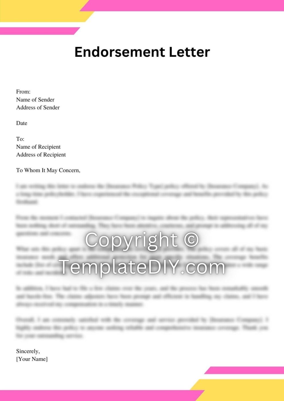 Insurance Endorsement Letter Sample with Examples [Word]