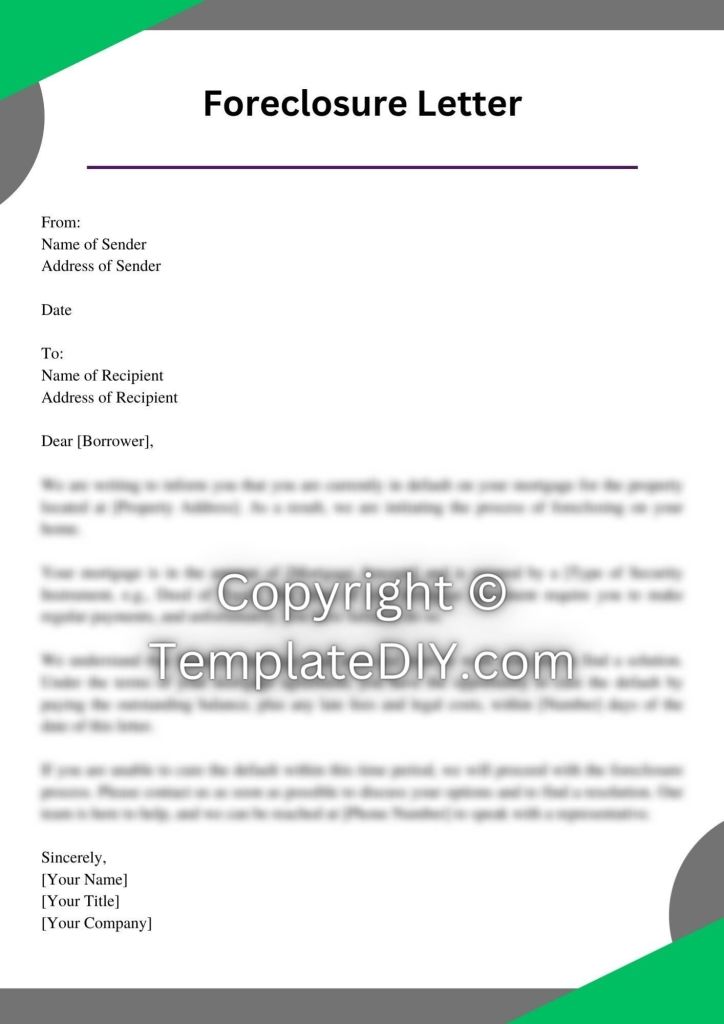 Intent to Foreclosure Letter Sample Template with Examples