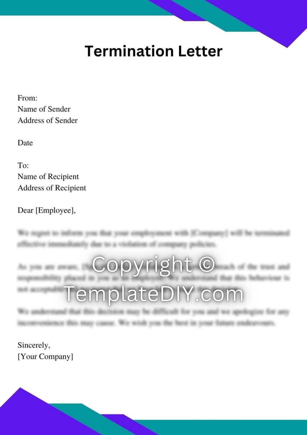 Job Termination Letter Sample with Examples [Word]
