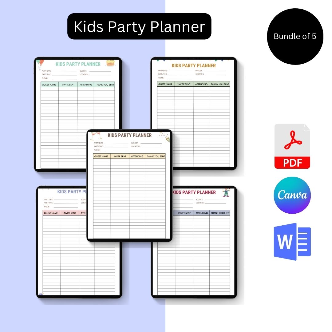 Kids Party Planner Template Printable PDF, Word Editable