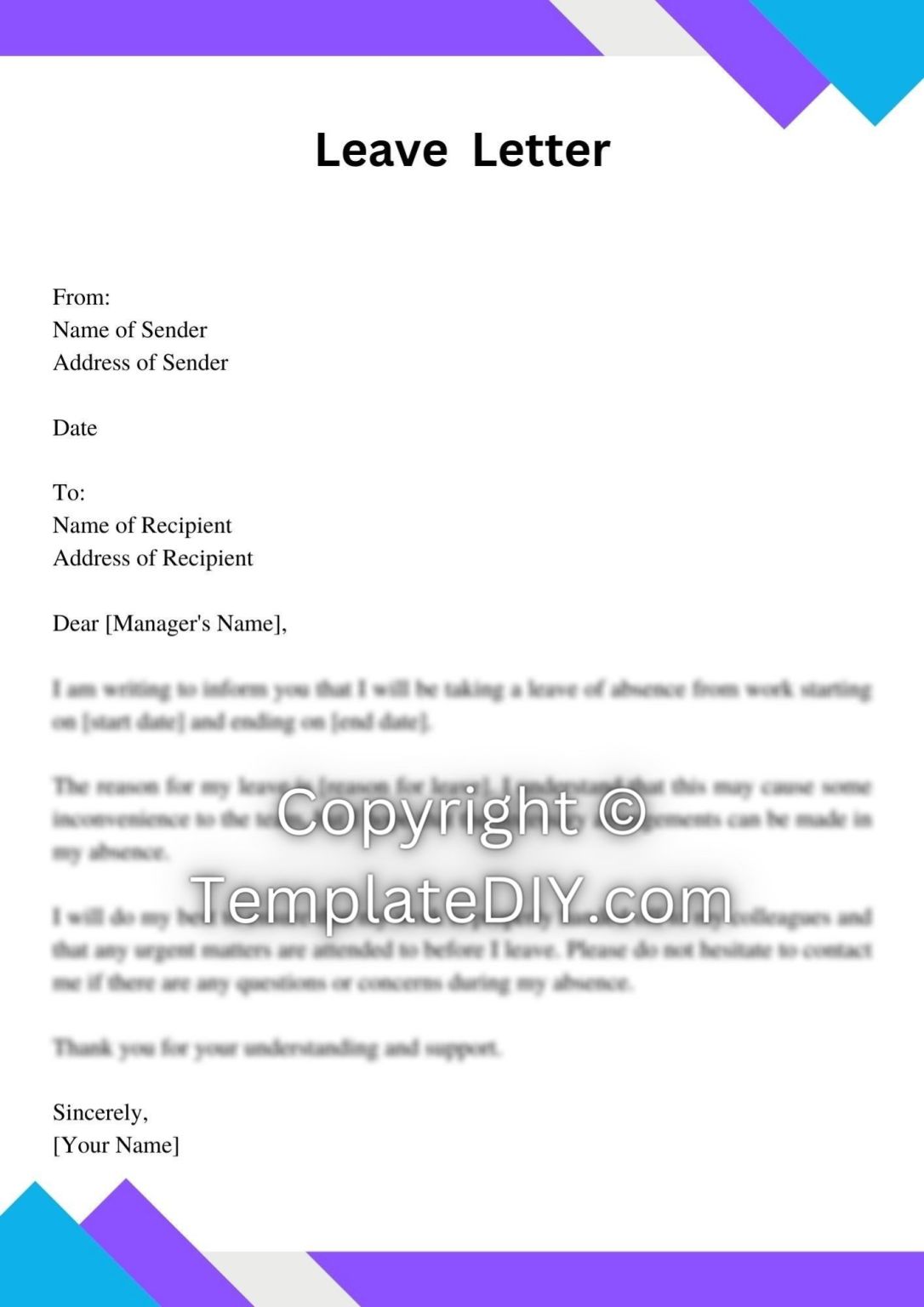 Leave Letter to Manager Sample and Examples [Word Editable]