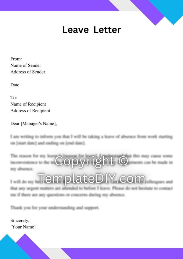 Leave Letter to Manager Sample and Examples [Word Editable]