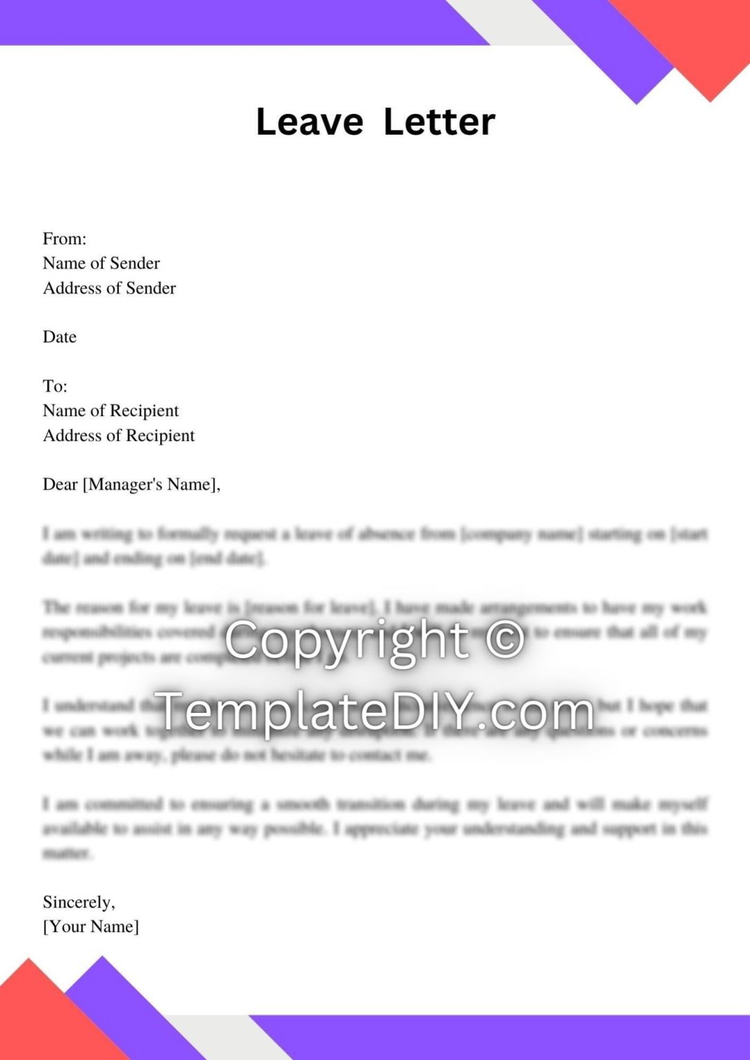 Leave Letter to Manager Sample and Examples [Word Editable]