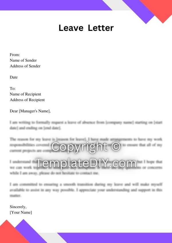 Leave Letter to Manager Sample and Examples [Word Editable]