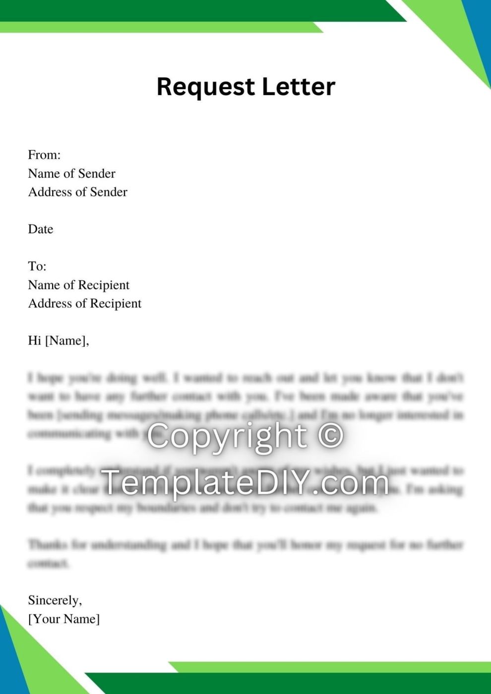Sample Letter Requesting No Further Contact Sample [Word]