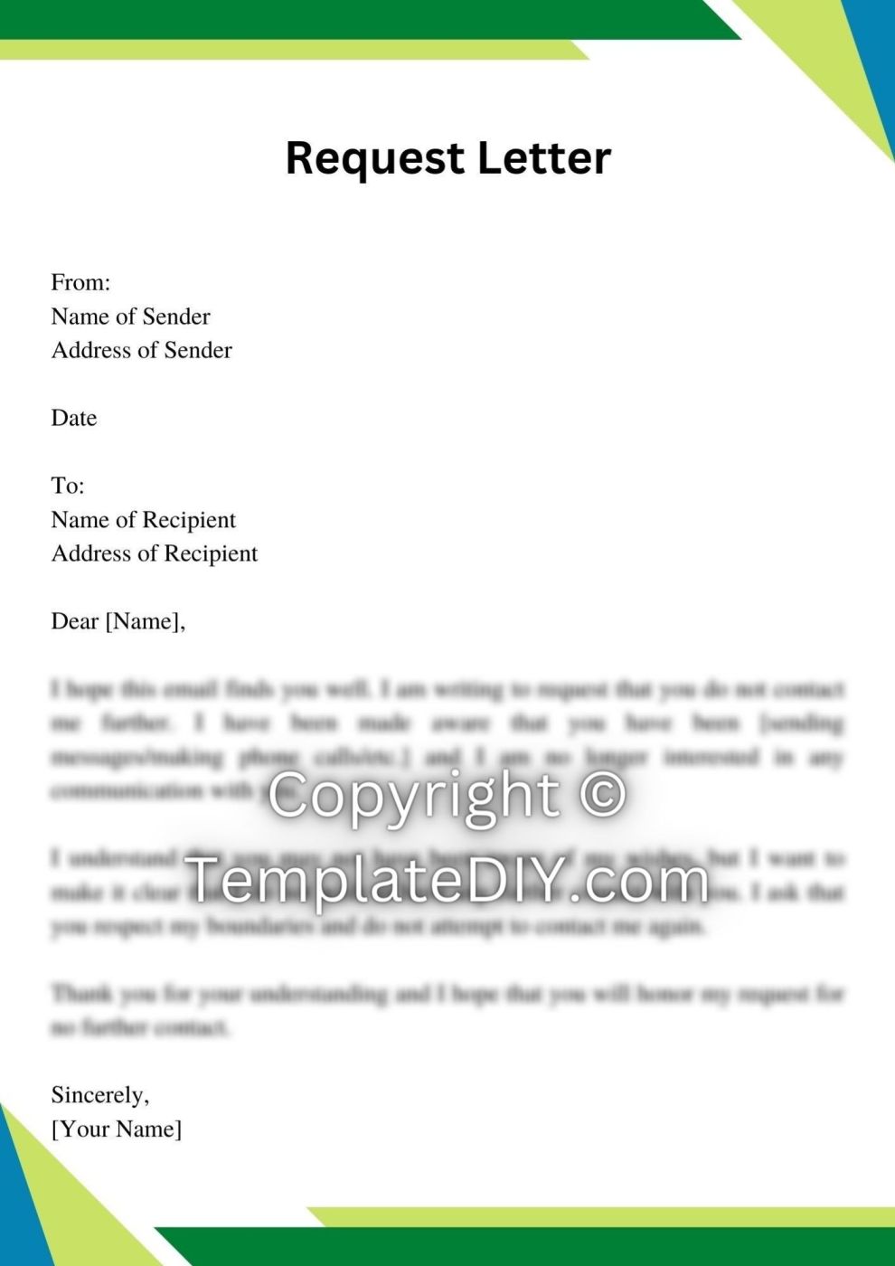 Sample Letter Requesting No Further Contact Sample [Word]